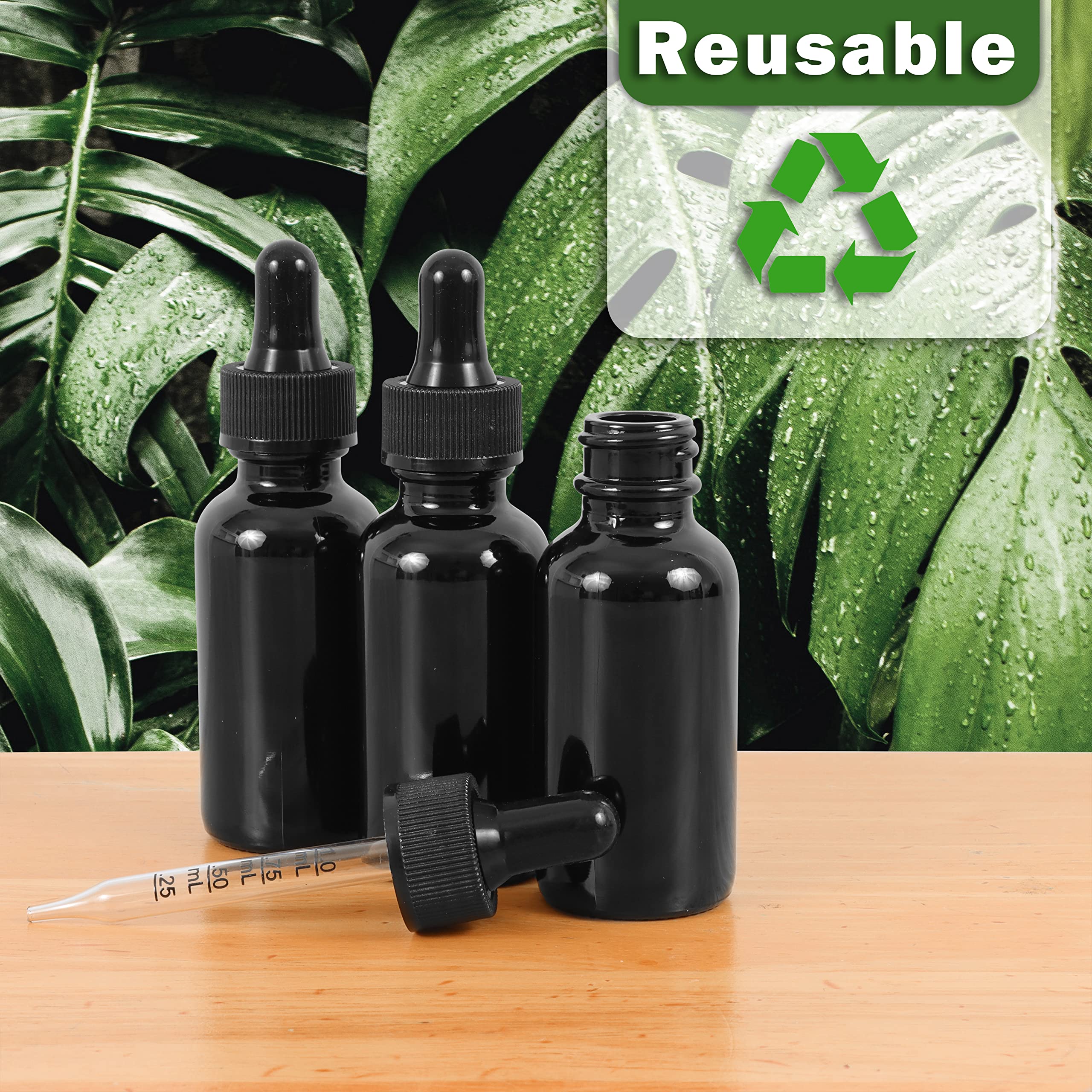 Zetta Glass Company 1 oz Black Brilliance: Precision And Elegance Tincture Bottles With Measured Dropper