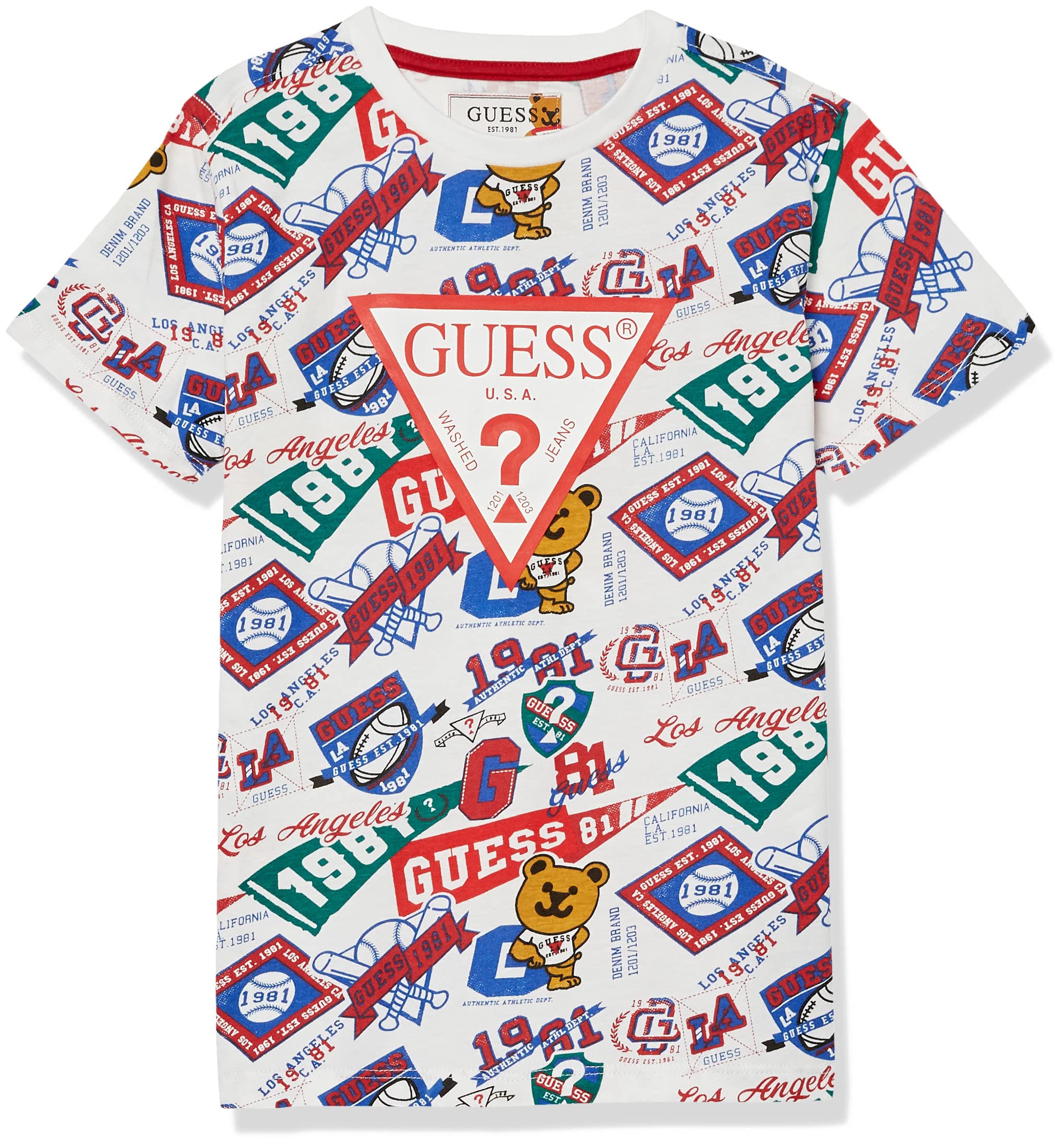 GUESS boys Organic Cotton Bear Baseball Logo T-shirt T Shirt, Animal Magic, 2T US