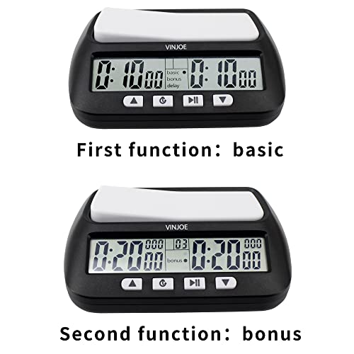 VINJOE Chess Clock Digital Chess Timer Professional for Board Games, Portable Digital Chess Clock & Game Timer with Basic,Bonus,Delay and Positive Time Features Best Gifts (Without Battery)