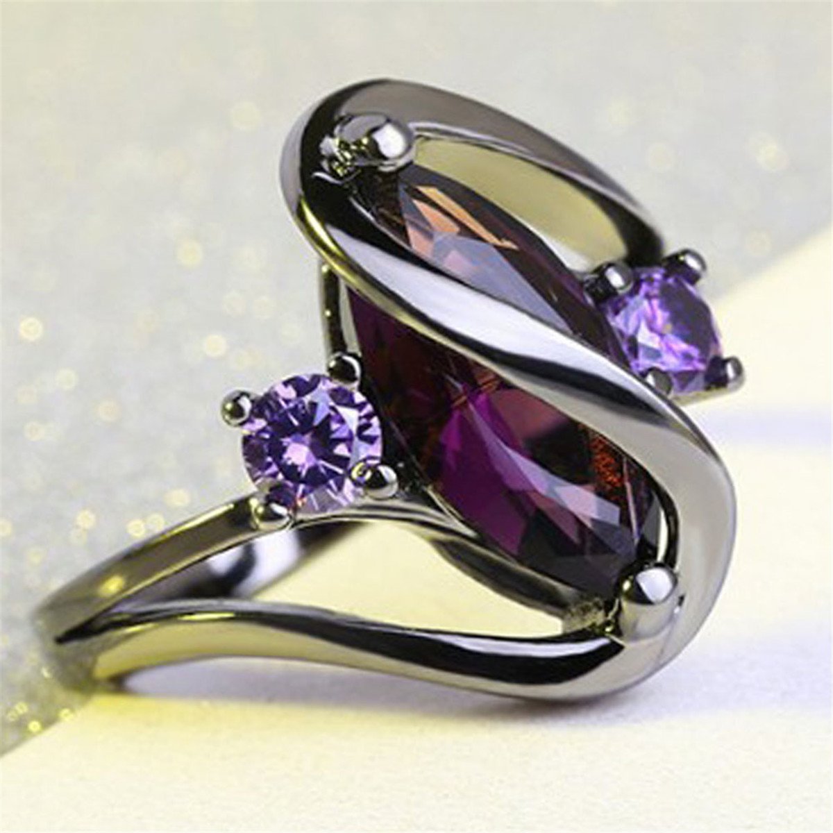 ECYC Trendy Engagement Wedding Rings Women Horse Eye Cz Black Gold Rings (8)