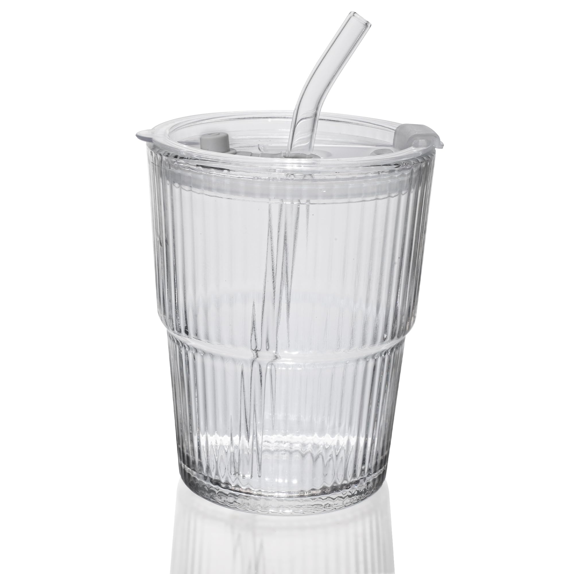 QWEZXO 13OZ/400ML Ice Coffee Glass Tumbler, Thick Wall Water Glass Cup Mug Tea with Straw and Lid Sealed Carry On （Clear）