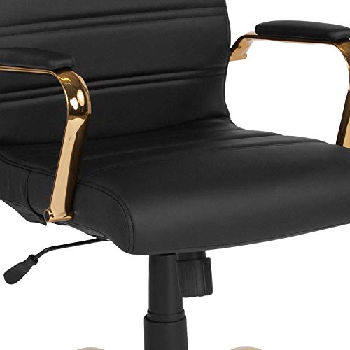 Flash Furniture Whitney High Back Desk Chair - Black LeatherSoft Executive Swivel Office Chair with Gold Frame - Swivel Arm Chair
