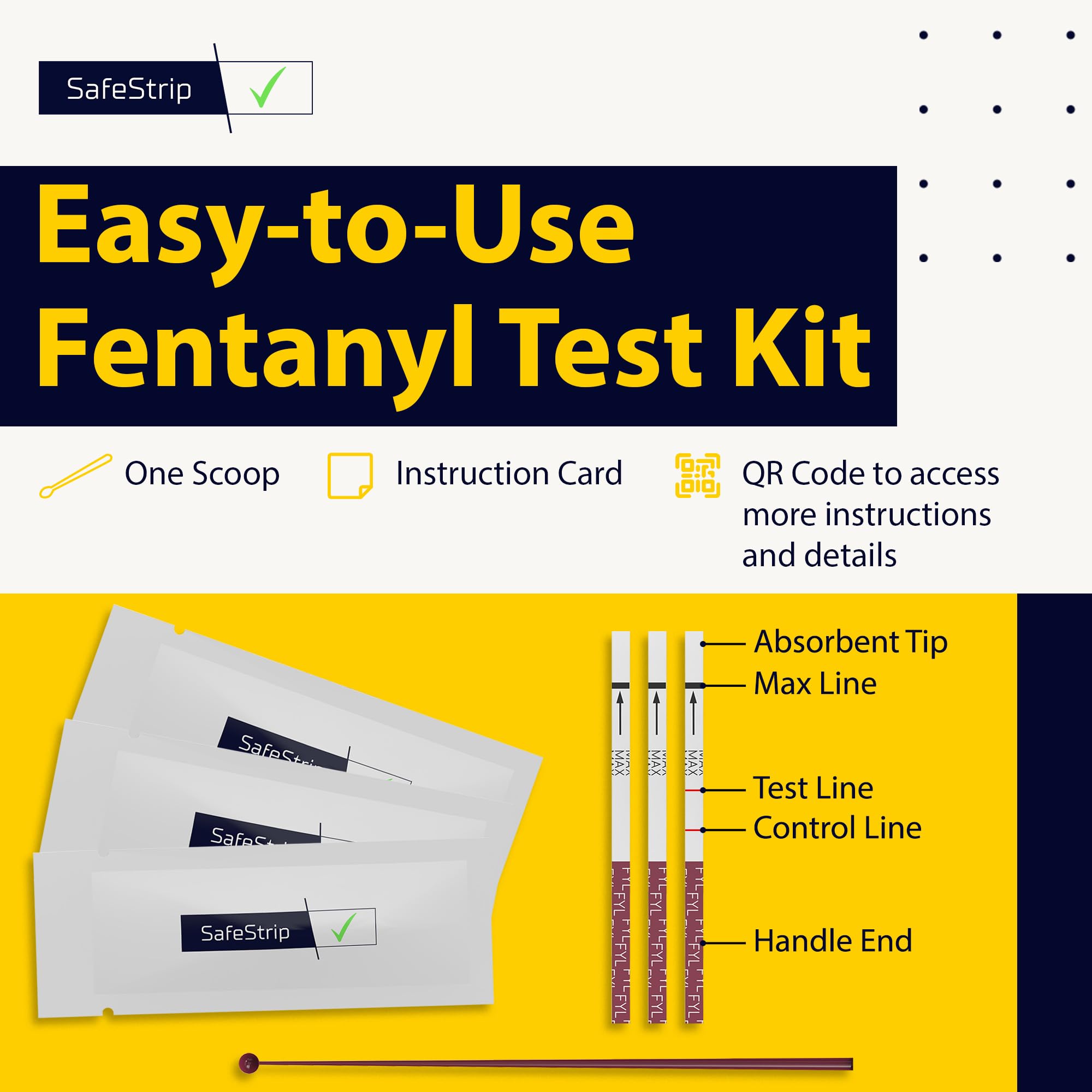 SafeStrip - Fentanyl Test SafeStrip - Fentanyl Test Strips, Quick, Reliable & Easy-to-Use Drug Test Kit for Home Medical Testing on Pills, Powder, Urine & Residue, 100-Pack Test Strips with Scoop