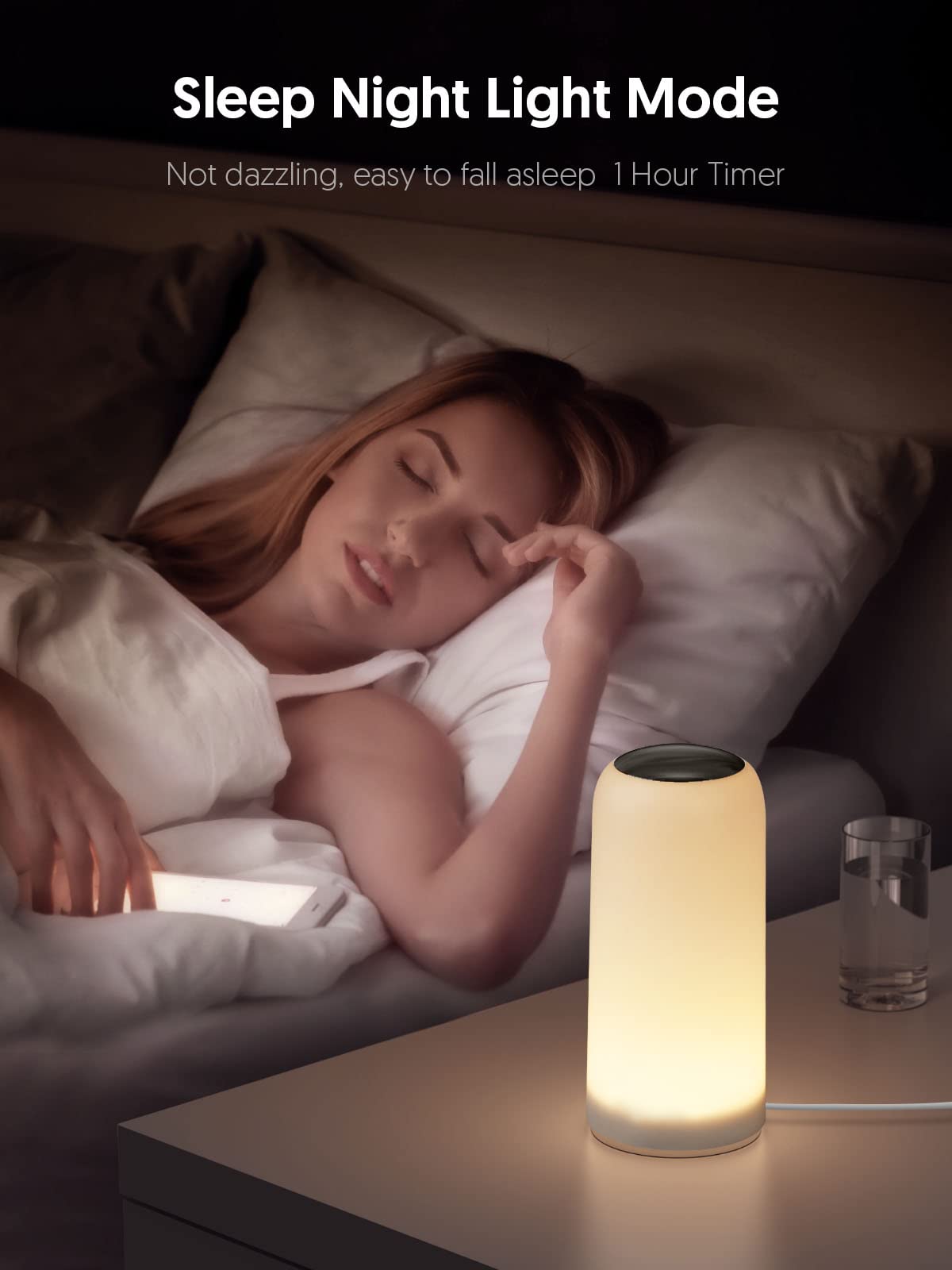 EASEMO LED Touch Lamp, RGB Bedside Table Lamps with Timer Function, Dimmable Warm White Reading Night Light with Memory Function for Nightstand Bedroom
