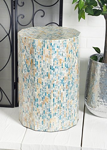 Deco 79 Mother of Pearl Shell Handmade Side End Accent Table End Table, Side Table 13" x 13" x 19", Blue