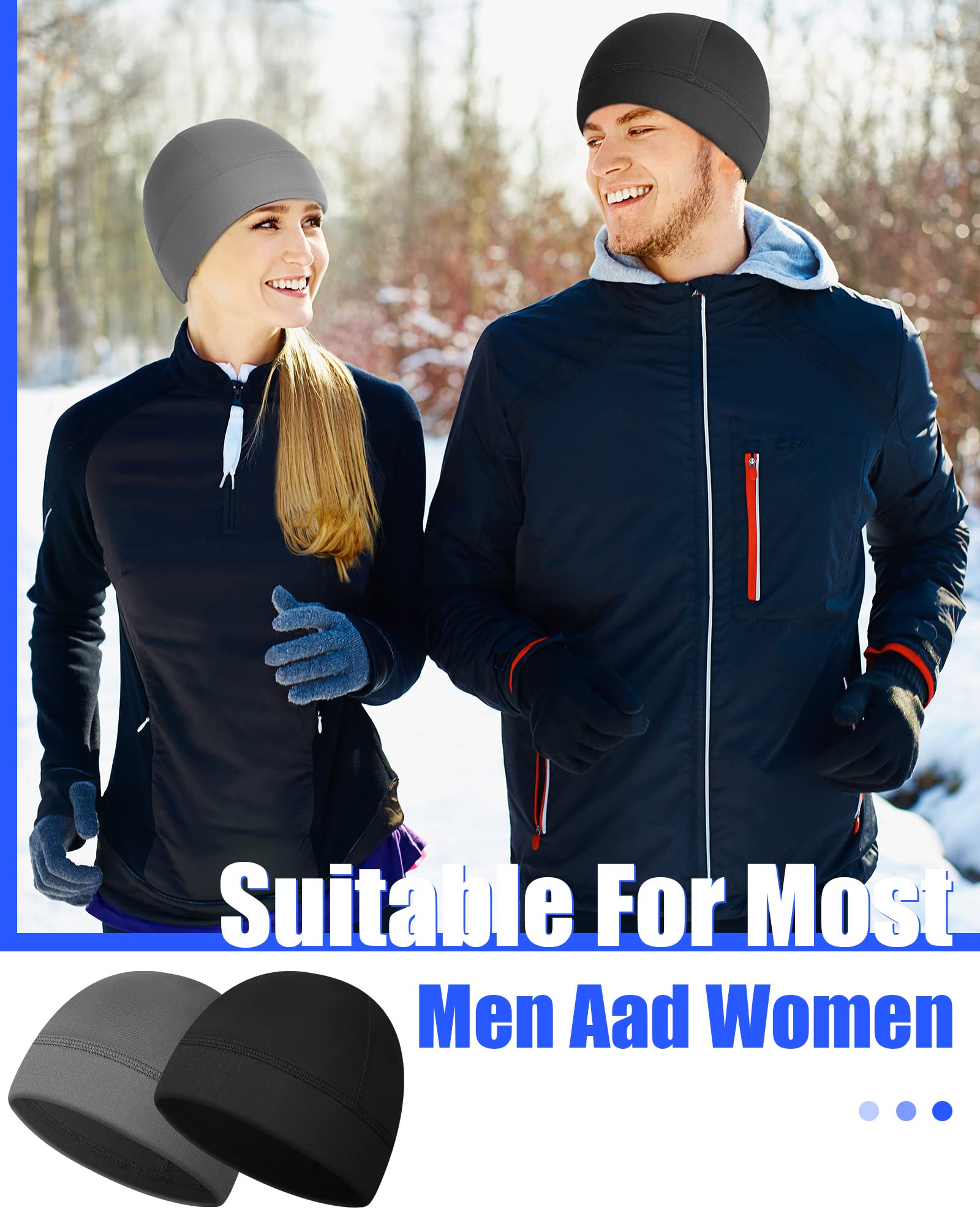 Foaincore 9 Pcs Winter Fleece Helmet Men Liners Warm Skull Cap Beanie Hats Running Cycling Hats(Black, Gray, Nay Blue, Spandex)