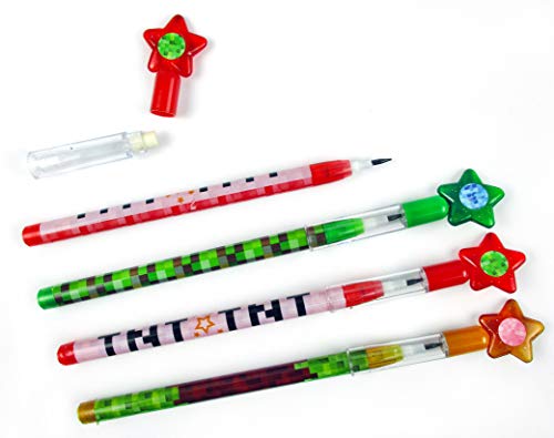 TINYMILLS 24 Pcs Pixel Miner Themed Multi Point Pencils Party Favor Mine Pixel Craft Back to School Pencils Classroom Rewards Prizes Goody Bag Treat Bag Stuffers