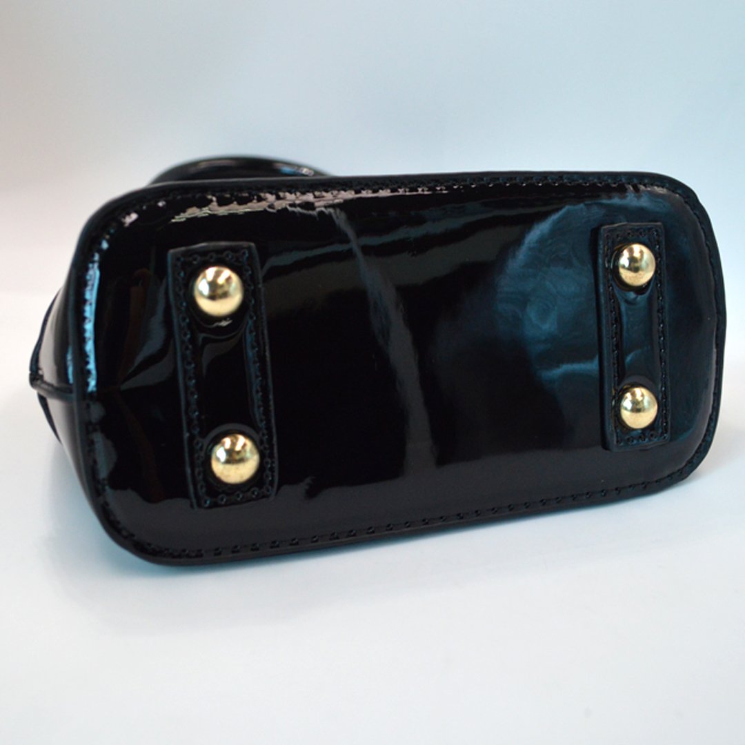Zip Around Dome Patent Satchel Mini Top Handle Toe Bag Shell Shape Purse Handbags (black)