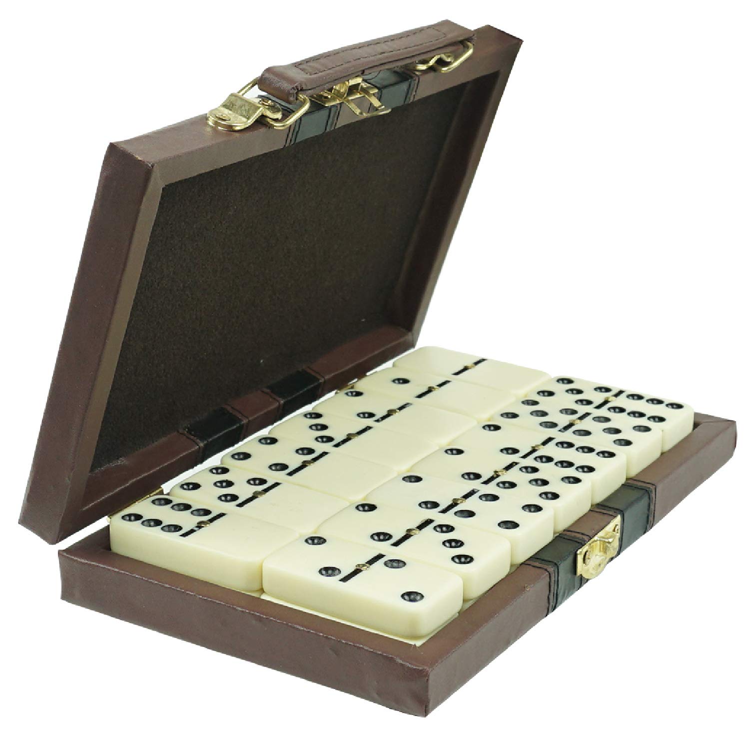 ERLLE Dominos Set Game. Premium Classic 28 Pieces Double Six Domino. Durable Leather Box. Kids, Boys, Girls, Party Favors and Anytime Use. Duoble 6 Dominoes. (Pro)