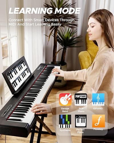 Starfavor 88 Key Digital Piano Beginner Electric Keyboard Full Size with Semi Weighted Keys Dual 30W Speakers SP-10 Bundle include Sustain Pedal, Power Supply, Stand, Piano Stickers