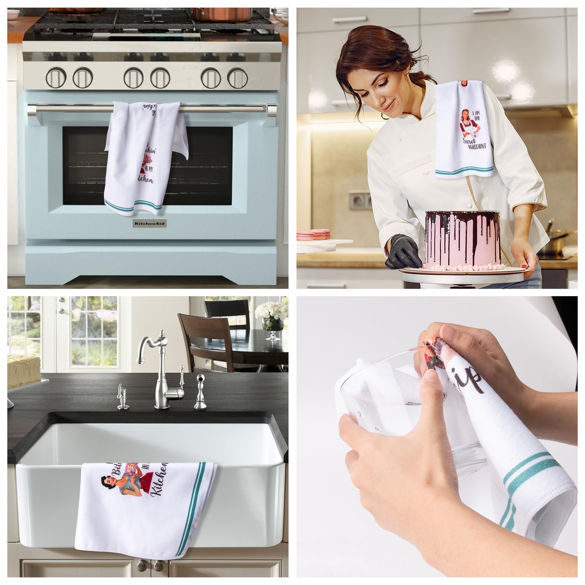 R HORSE 5Pcs Kitchen Dish Towel Funny Joked Themed Dishcloth Absorbent Dish Tea Towel Retro Sassy Lady Kitchen Towel Bar Hand Dishcloth Hilarious Hand Towel Gift for Hostess Mom Women Housewarming