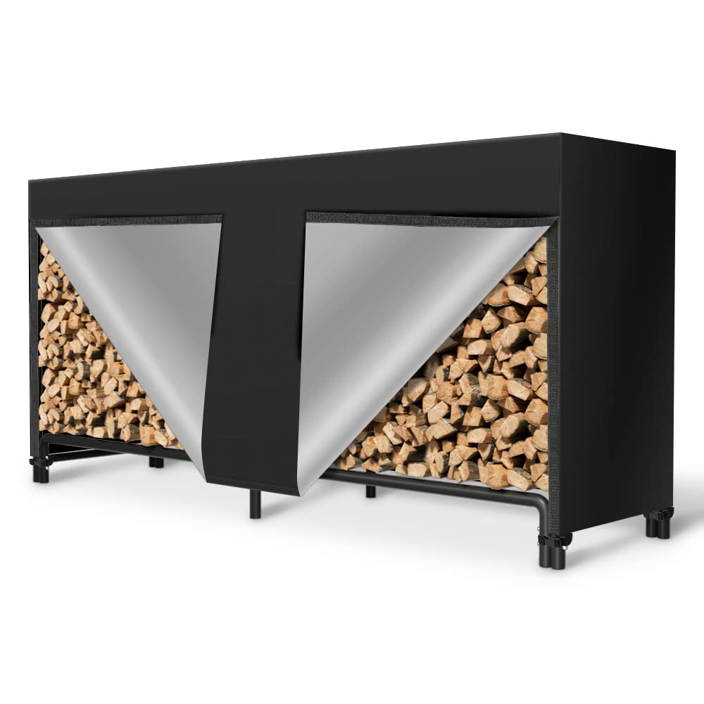 HOXHA Firewood Rack Cover Outdoor Log Rack Waterproof Cover Oxford Fireplace Wood Rack Covers Weather Resistant Outside, 8FT
