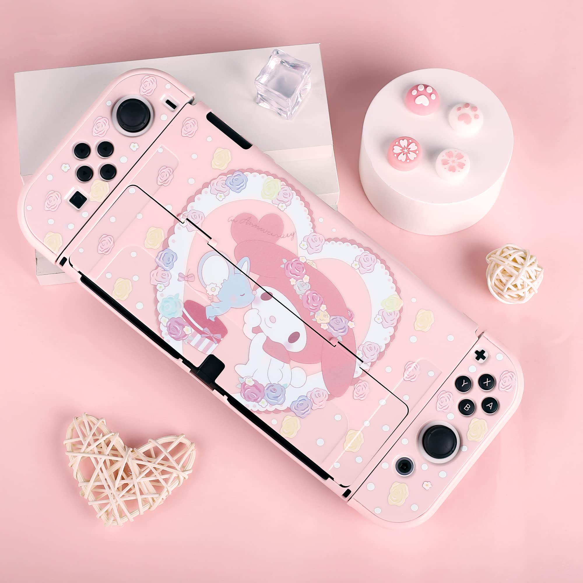 FUNDIARY Cute Protective Shell Compatible with Nintendo Switch OLED (Rabbit)