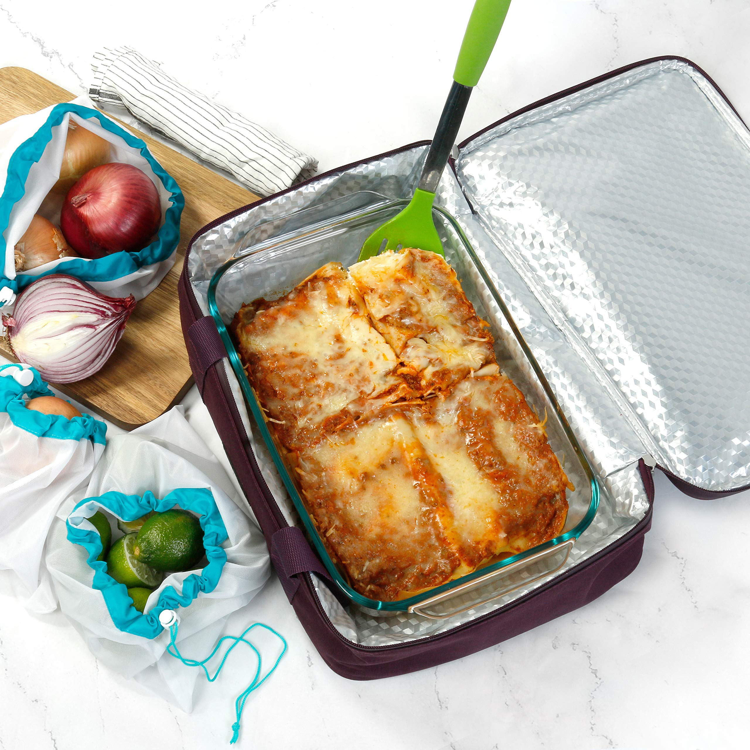 Insulated Casserole Carrying Case for Hot or Cold Food Storage, Perfect for Potlucks, Parties, Picnics, and Cookouts; Fits 9” x 13” Baking Dishes; Lasagna Casserole Carrying Case (Teal)