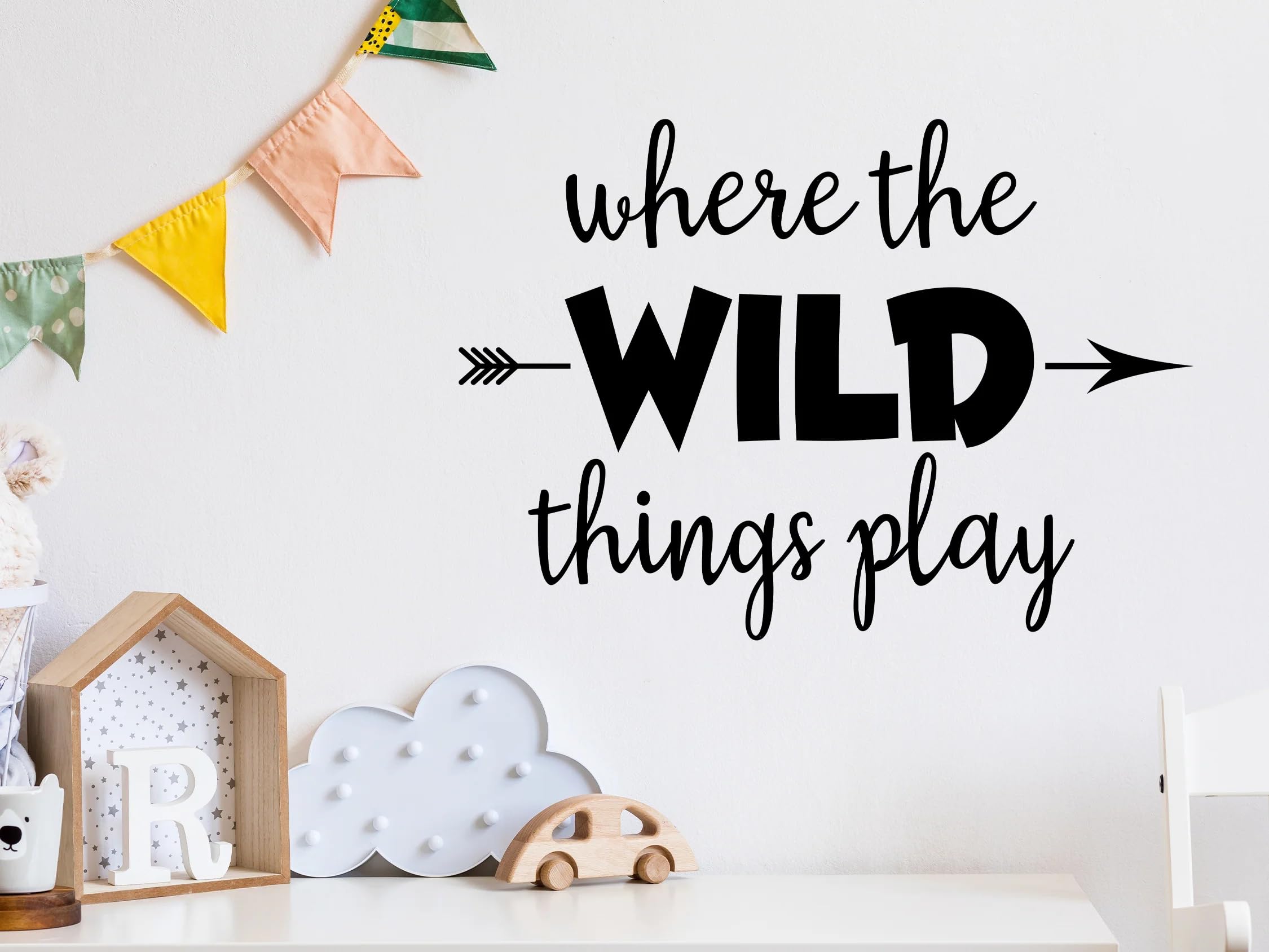 STORY OF HOME DECALS.COM Where The Wild Things Play Arrow Kids Room Wall Decal Matte Finish Vinyl Black, White, Grey, Brown Black 20" H X 28" W