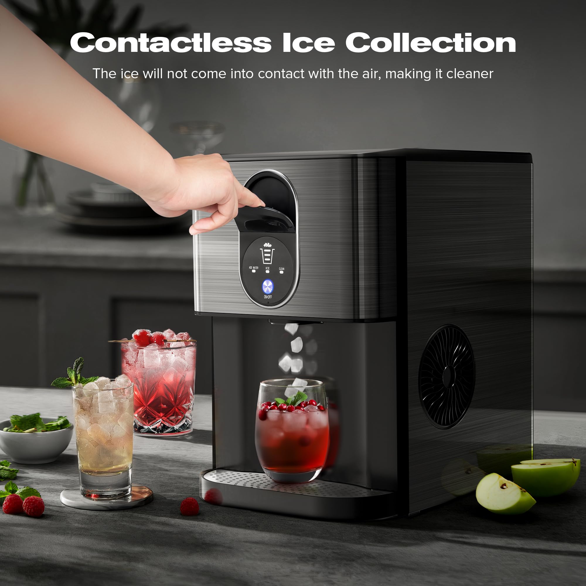 Nugget Ice Makers Countertop, Pebble Ice Maker Machine with Self-Cleaning, 50lbs/24H, Stainless Steel Housing, Pellet Ice Maker with 2.5qt Water Reservoir, Crushed Ice Maker for Home & Kitchen(Black)