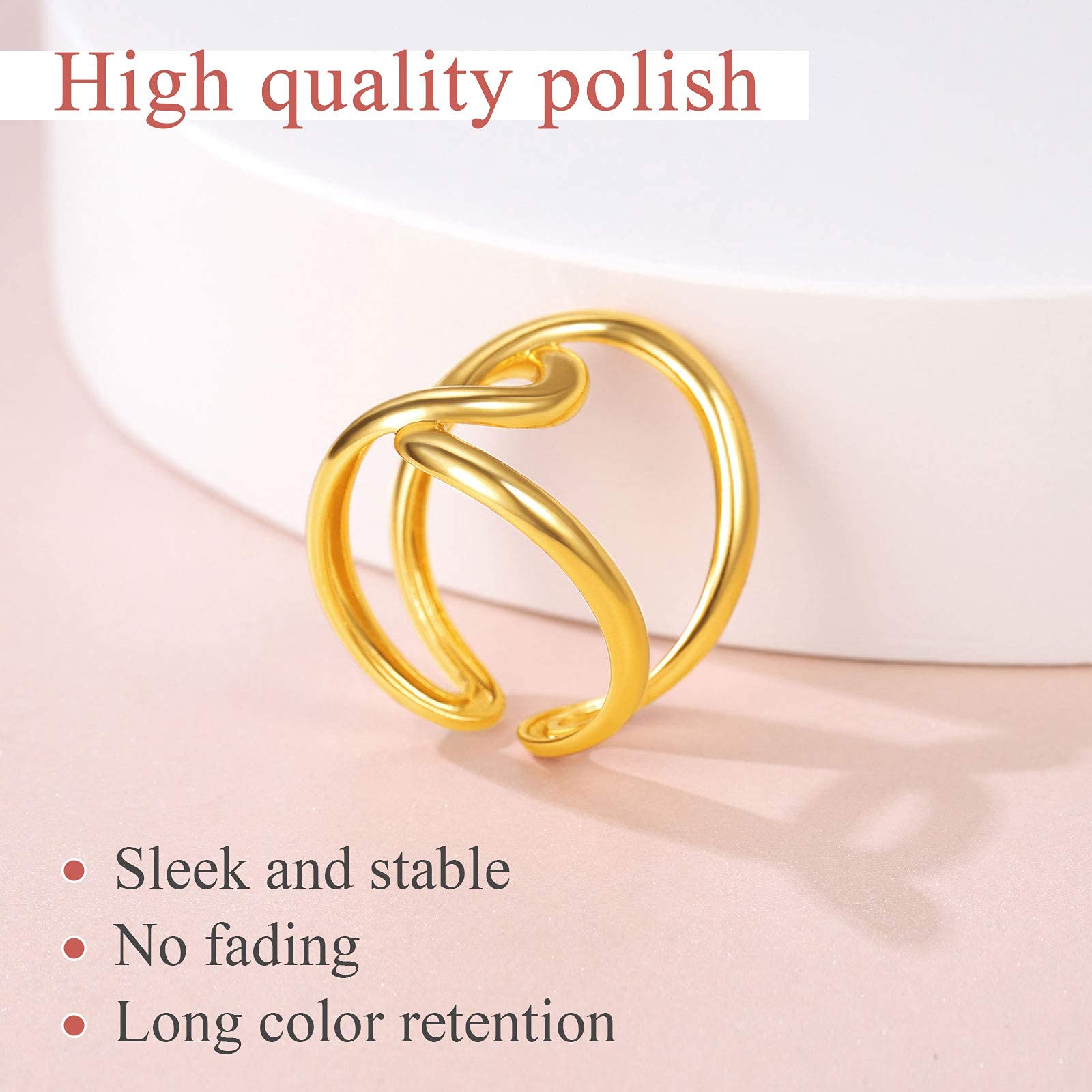 FindChic Gold Ring Braided Crossover Patterned Statement Rings for Women 18K Gold Plated Adjustable Open Rings Thumb Finger Rings