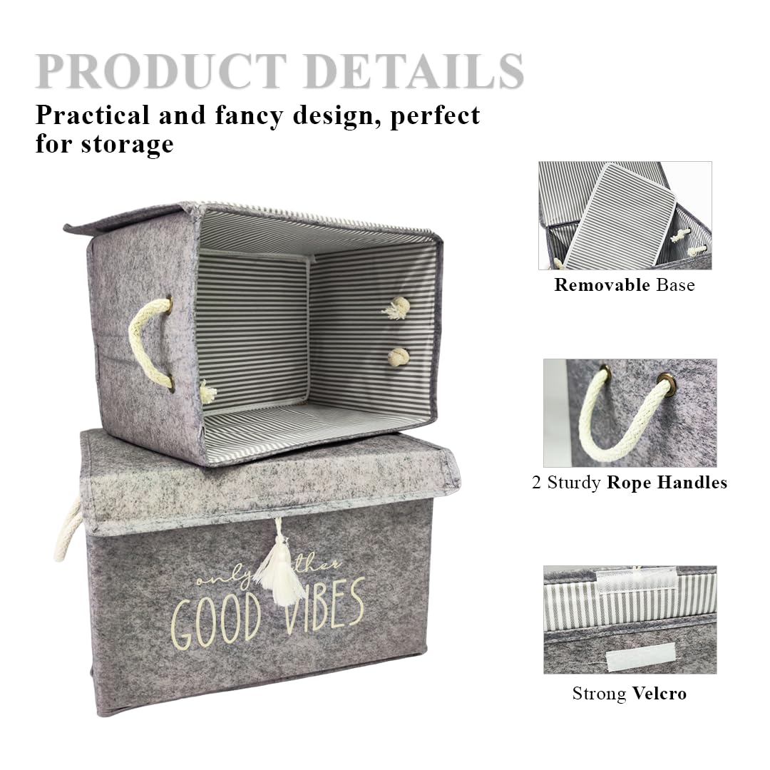 Pazar Kapısı Felt Fabric Foldable Storage Bin Cube Organizer Basket with Flip-Top Lid & Handles, Clothes Blanket Box for Home, Office, Closet, Shelves (1 Pack 14 X 9.5 X 9.5, Grey)