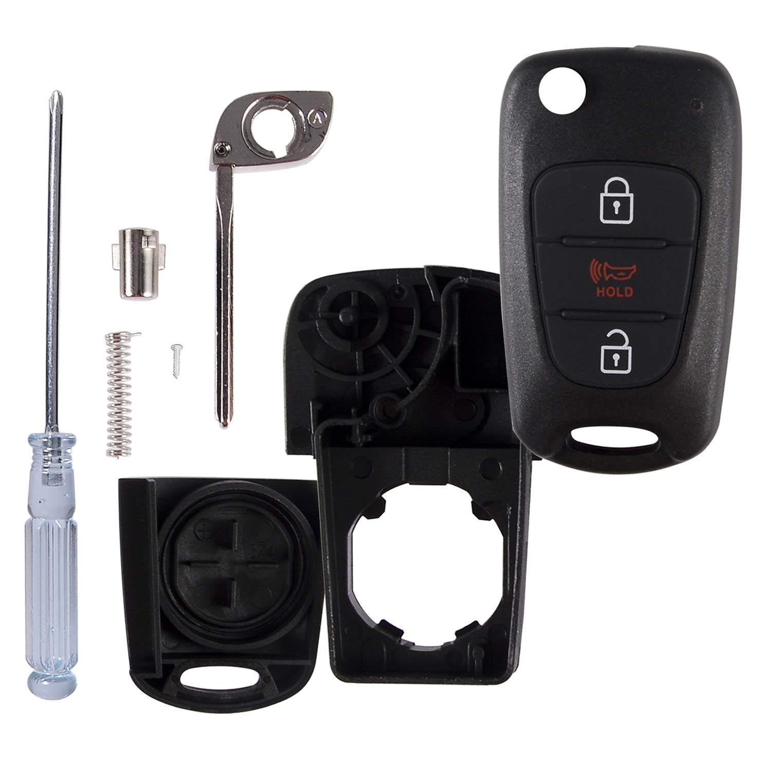 FEBRYTOLD 2 Pcs Remote Key Shell for Kia, 3 Buttons Flip Key Fob Remote Shell with Blade for 2012-2014 Kia Rio 2010-2013 Kia Soul and 1 Pcs Screwdriver (Only Key Shell)