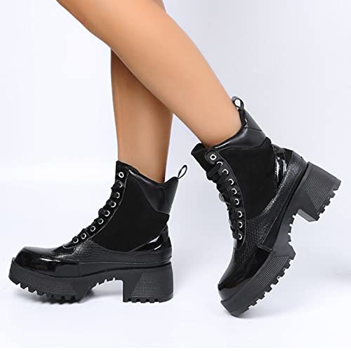 FASDNENDYS Medium Boots Boot Women's Shoes Casual Buckle Fashion Heel Leather Womens Boots with Memory Foam Black