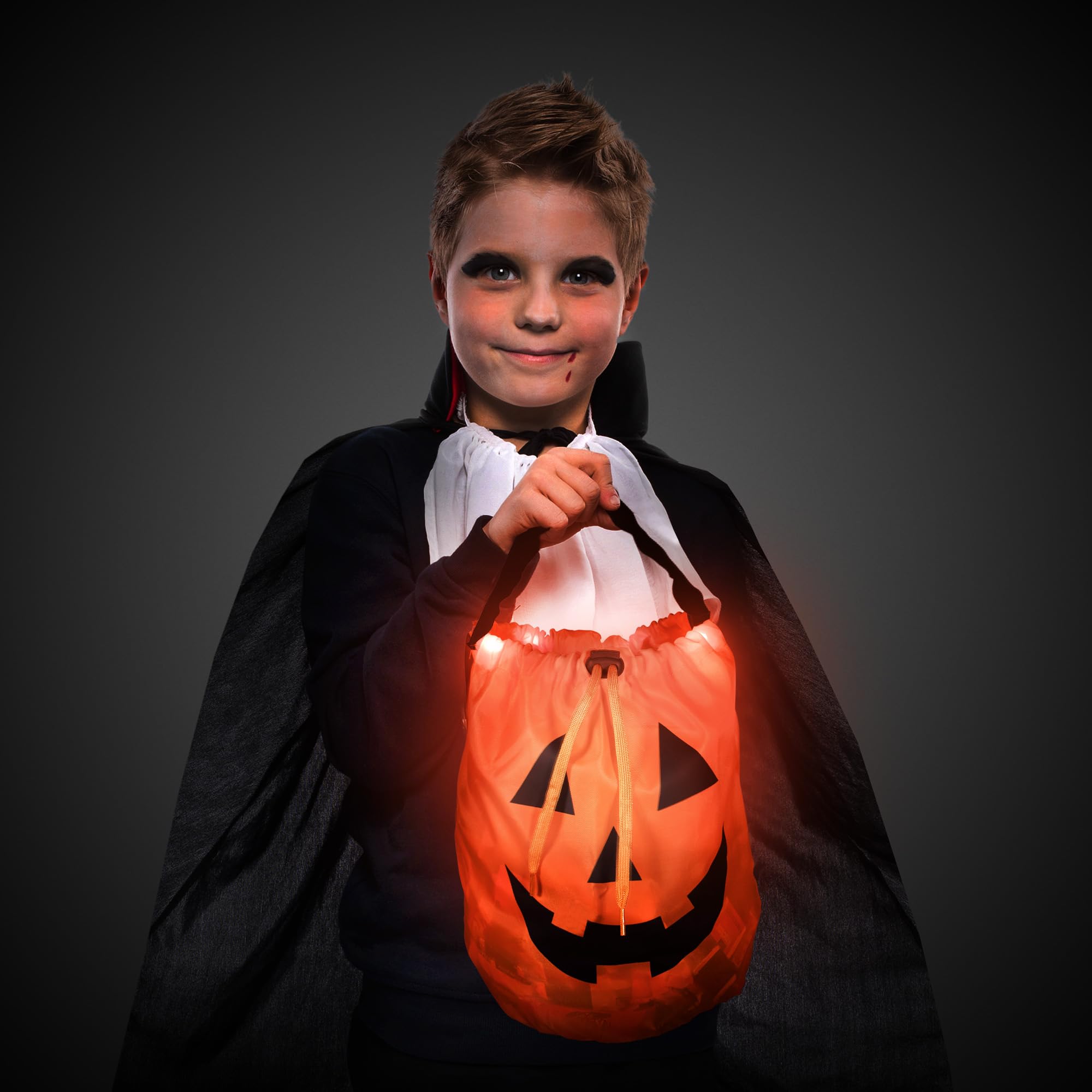 Windy City Novelties Led Halloween Pumpkin Draw String Trick or Treat Candy Bag