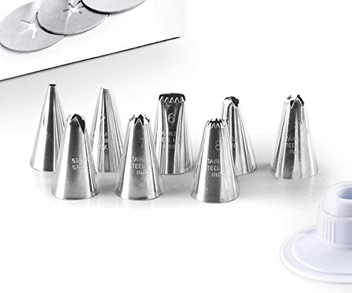 Ibili Cookie Press Gun, 18/10 INOX Stainless Steel Cookie Press for Baking, Dishwasher Safe, Includes 10 Variated Discs and 8 Interchangeable Nozzles - Made in Spain