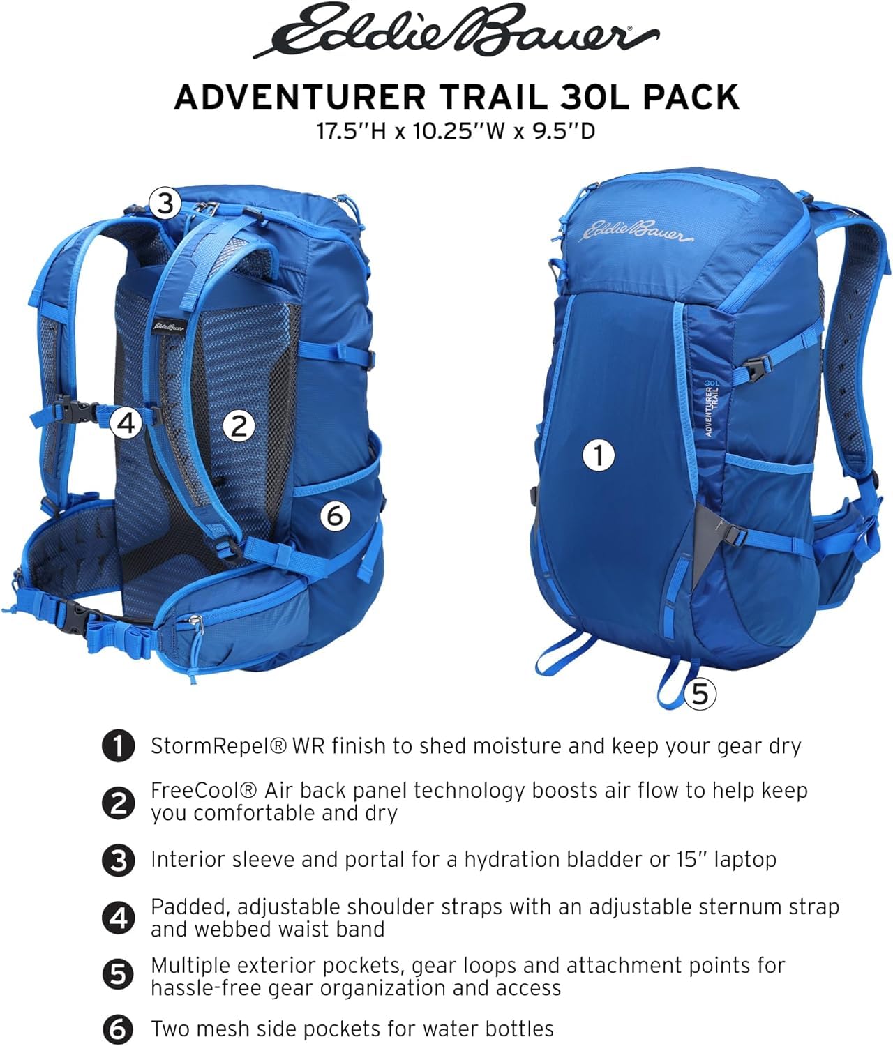 Eddie Bauer Backpack 30L, Hydration/Laptop Compatible Sleeve, Adventurer Trail-Black