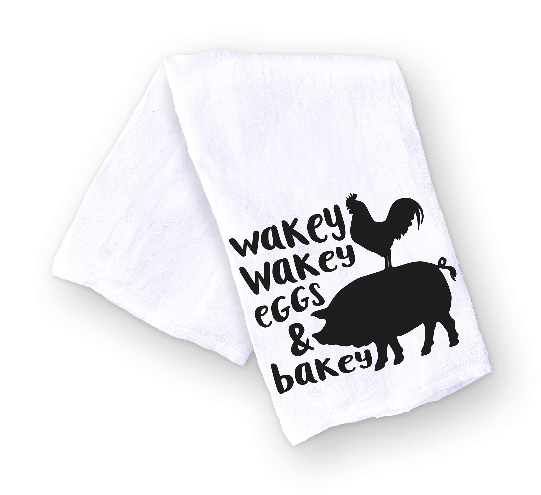 Handmade Funny Kitchen Towel - 100% Cotton Hand Towel Wakey Wakey Eggs and Bakey - 28x28 Inch Perfect for Chef Housewarming Christmas Mother’s Day Birthday Gift (Wakey Wakey Eggs and Bakey)