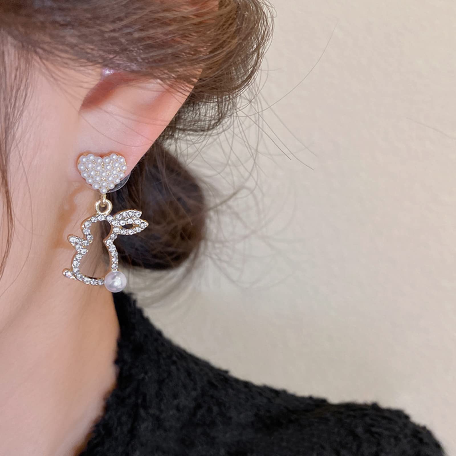 Easter Earrings for Women Handmade Bunny Dangle Earrings Easter Rabbit Dangle Drop Earrings Easter Dangle Earrings for Women Sparkling Pearl Bead Drop Earrings Spring Holiday Jewelry Gifts