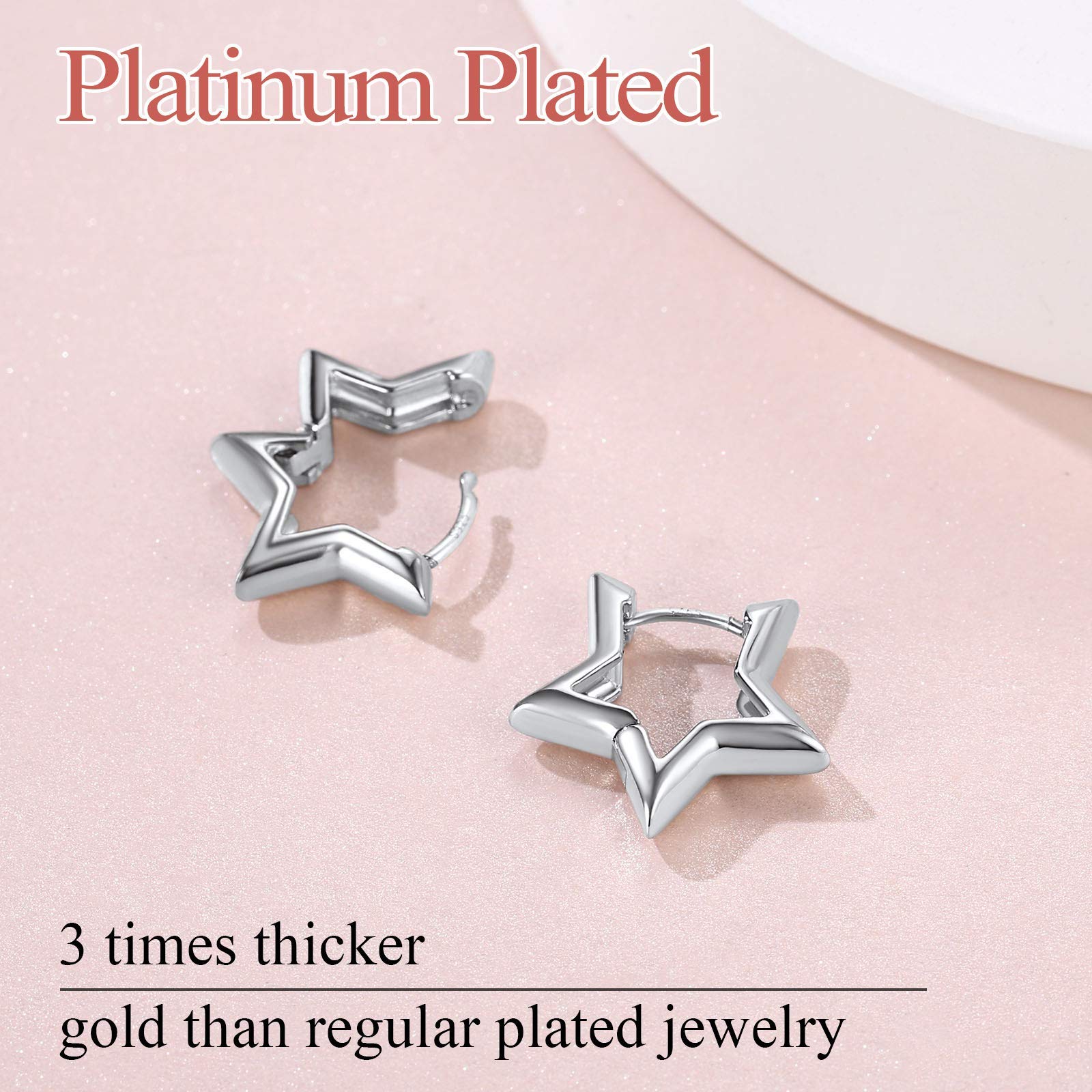 FindChic Star Earrings for Sensitive Ears Earring Studs Platinum Plated Hypoallergenic Small Huggie Hoops with Silver Post Lightweight Minimalist Jewelry