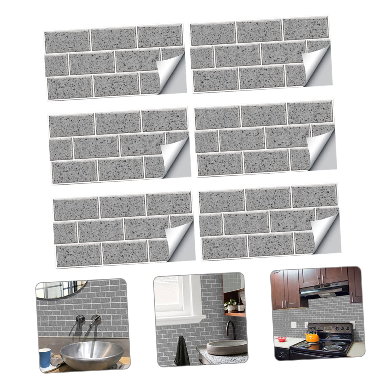 Homoyoyo 6pcs Stove Oil Proof Wall Sticker Kitchen Cabinet Decor Wedding Stickers Vinyl Floor Tile Stickers Oilproof Kitchen Backsplash Vinyl Wall Tiles Cupboard PVC Mural
