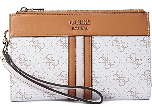 GUESS Kasinta Double Zip Organizer Wallet, White/Caramel