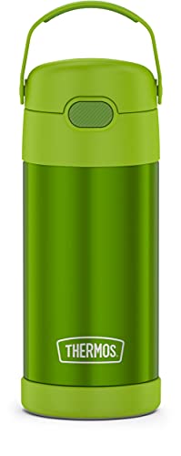 THERMOS FUNTAINER 12 Ounce Stainless Steel Vacuum Insulated Kids Straw Bottle, Lime