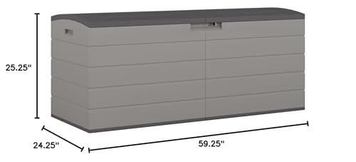 Suncast 120-Gal. All-Weather Patio Deck Box with Pad-Lockable Split Top Lid, Extra-Large Outdoor Storage Unit for Patio Furniture and Grill Tools