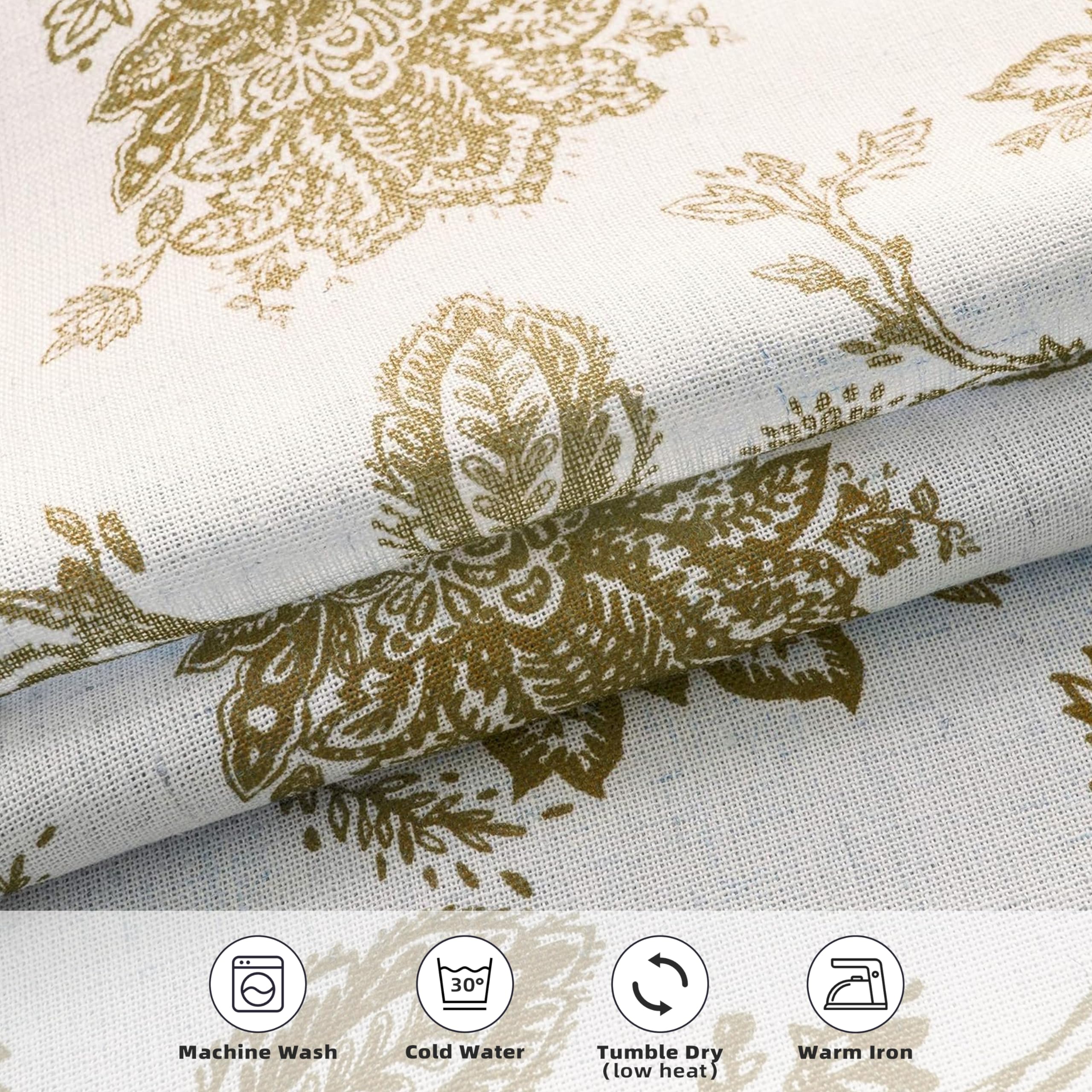 DriftAway Freda Floral Linen Blend Blackout Thermal Insulated Energy Saving Window Linen Curtain Valance Rod Pocket 2 Layers 2 Pack Each 52 Inch by 18 Inch Plus 2 Inch Header Sand