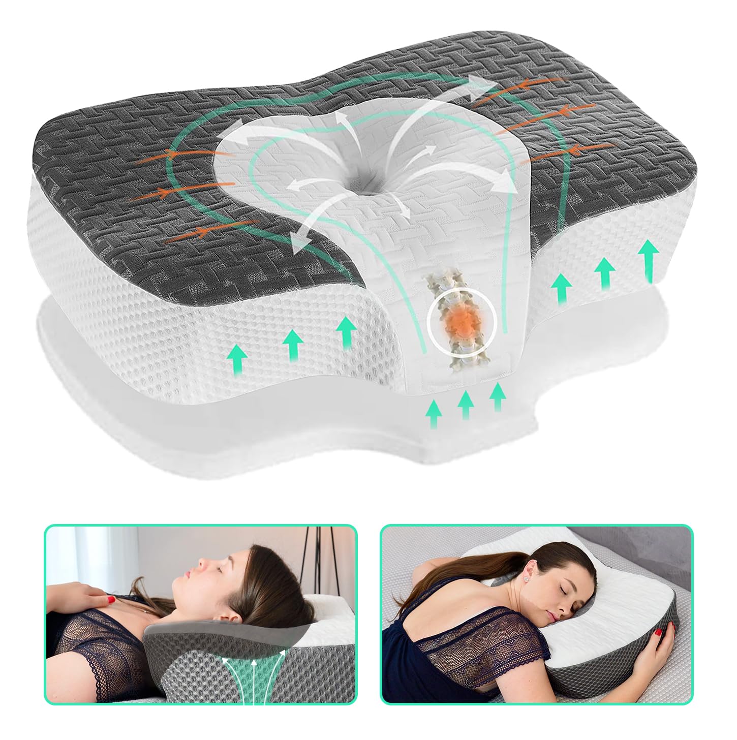 Elviros Cervical Neck Pillow, Contour Memory Foam Pillows for Pain Relief Sleeping, Adjustable Orthopedic Ergonomic Bed Pillow for Back and Stomach Sleepers (White)