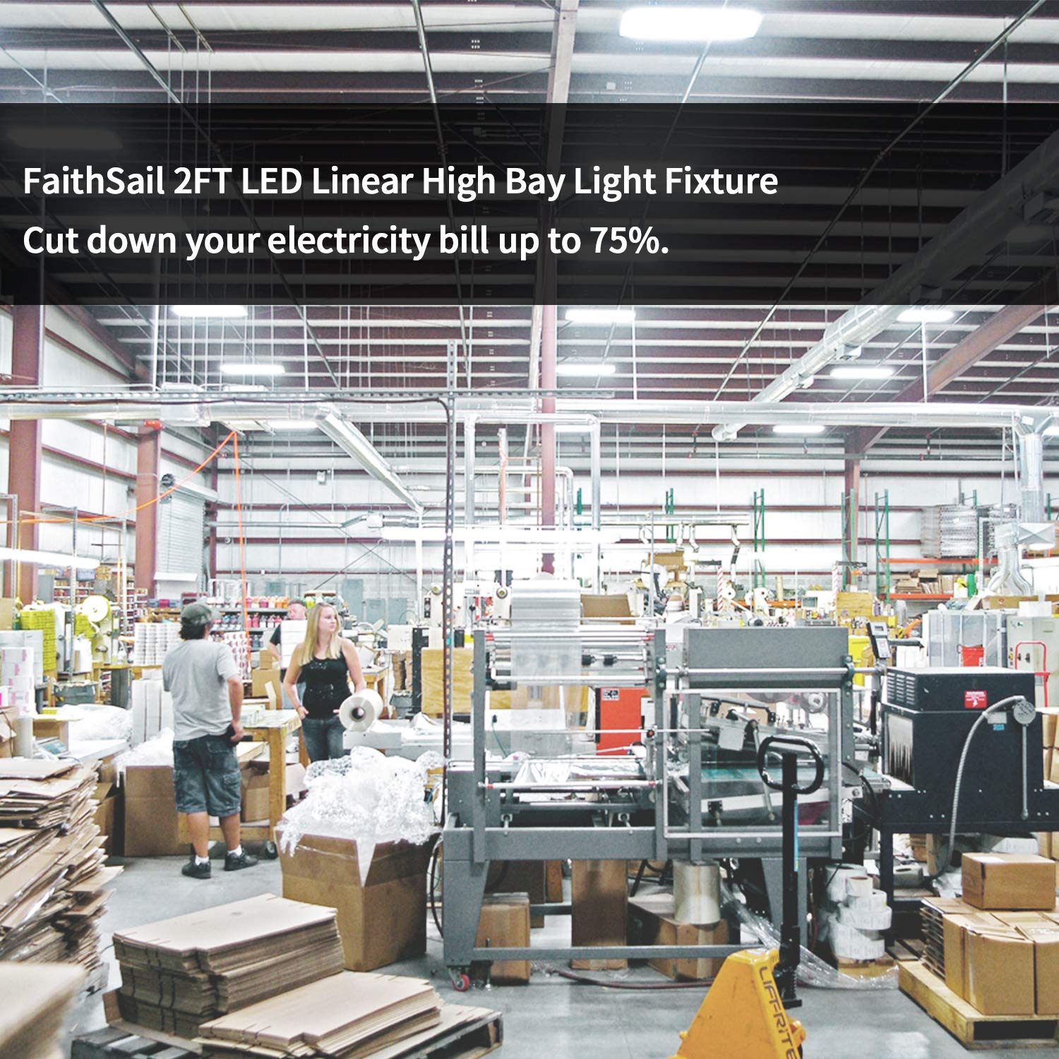 FAITHSAIL 2FT Linear LED High Bay Shop Light, 110W, 13200LM, 5000K, Industrial LED Warehouse Lighting, 2 Foot Indoor Aisle Area Workshop Garage Highbay LED Lights, 4 Lamp Fluorescent Equivalent