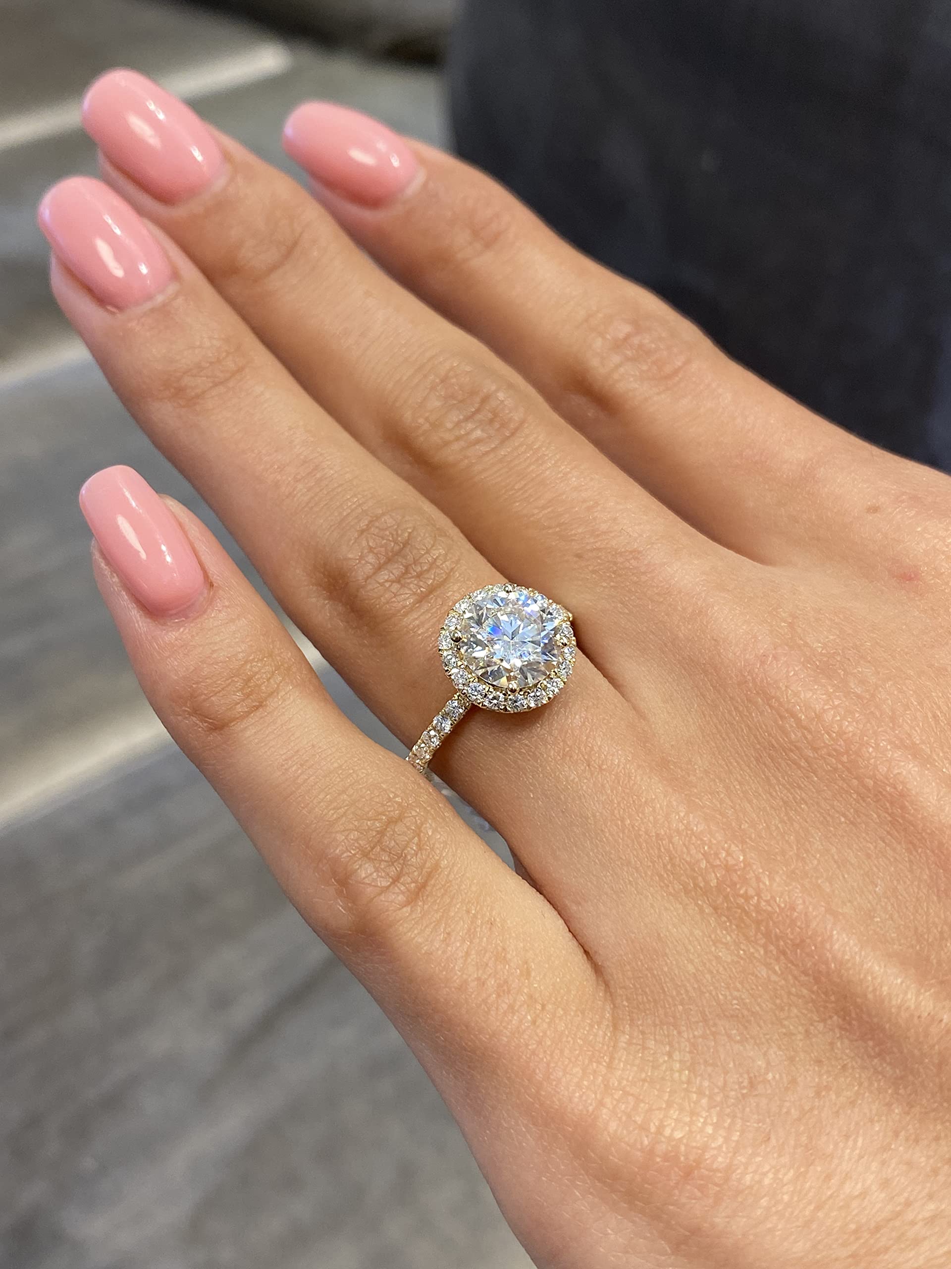 GLAM AND GEMS 1/2 Carat Lab Grown Diamond and 2 Carat Moissanite Engagement Ring for Women in 14k Rose Gold (D-E, VS, cttw) Wedding Ring