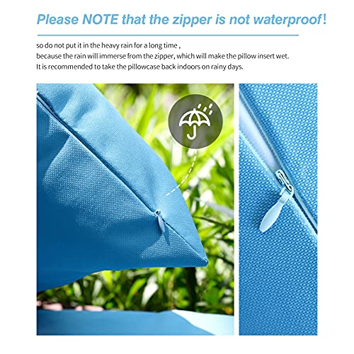 Lewondr Waterproof Outdoor Throw Pillow Cover, 2 Pack Solid PU Coating Throw Pillow Case UV Protection Garden Cushion Cover for Patio Sofa Couch Balcony 18"x18"(45x45cm) - Light Blue