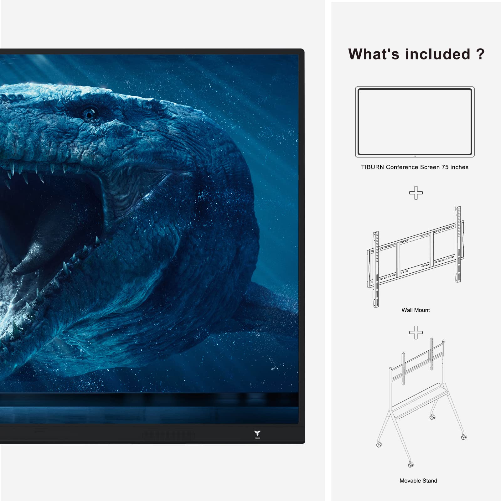 TIBURN R1 75" Smart Board, Touchscreen Display, 4K UHD Interactive Whiteboard, Touch Screen Interactive Smart Whiteboard for Classroom and Businesses(Board + Stand)