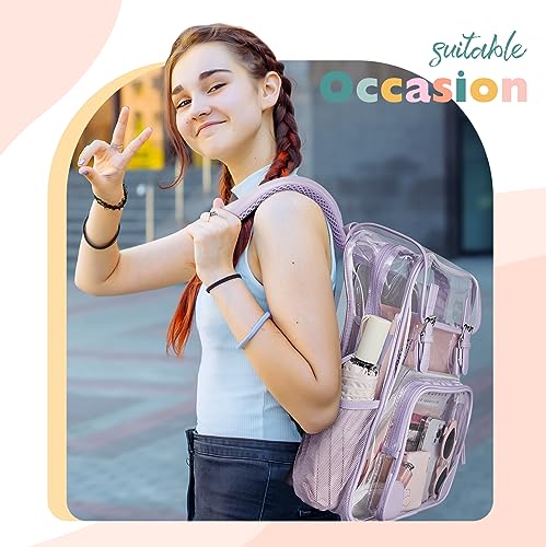 mommore Clear Backpack Heavy Duty Thick PVC Transparent Backpack with Leather Trim Large Capacity See Through Backpack for Work, Stadium