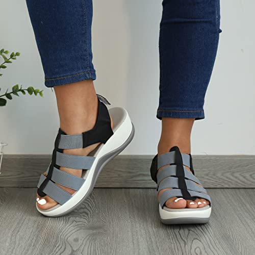 Ladies Fashion Summer Breathable Stretch Cloth Platform Wedge Hook&Loop Sandals Wedge Heels for Women Sandals