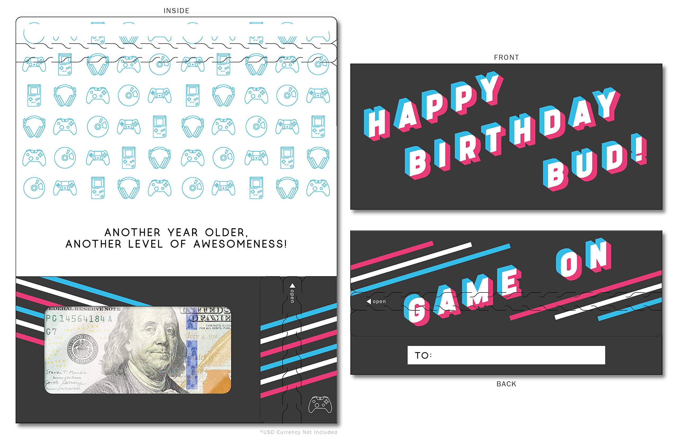 ZipGifts Birthday Card | Zip-Open Money Holder w/Clear Plastic Window for Cash, Check, & Gift Card (Game On)