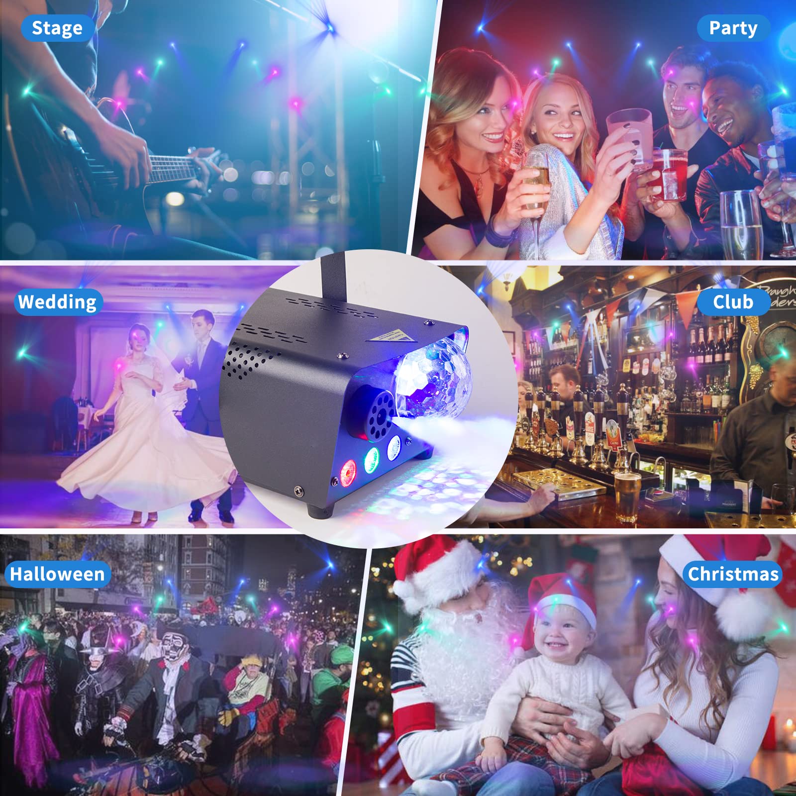 Fog Machine 600W Smoke Machine with Disco Ball Lights 2300 CFM Huge Fog with Wireless and Wired Remote Control for Parties Halloween Wedding Christmas Dance DJ