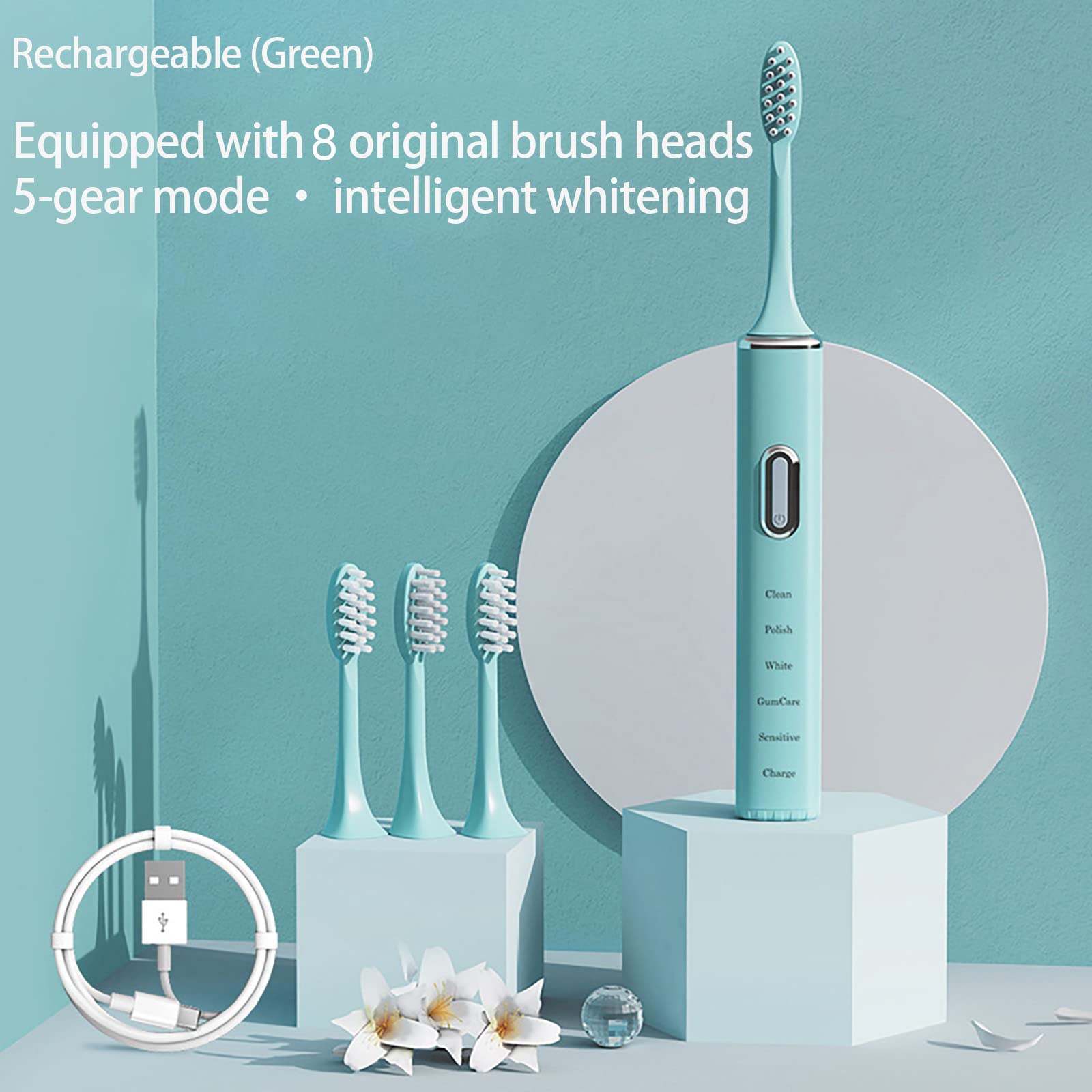 ZITIANY 5 Modes Sonic Electric Toothbrush, 7 Color Available Rechargeable Electric Toothbrush with 8 Brush Heads
