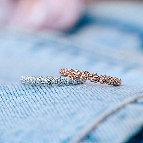 Pura Vida Silver-Plated Floral Stackable Ring - Sterling Silver Band, Size 7