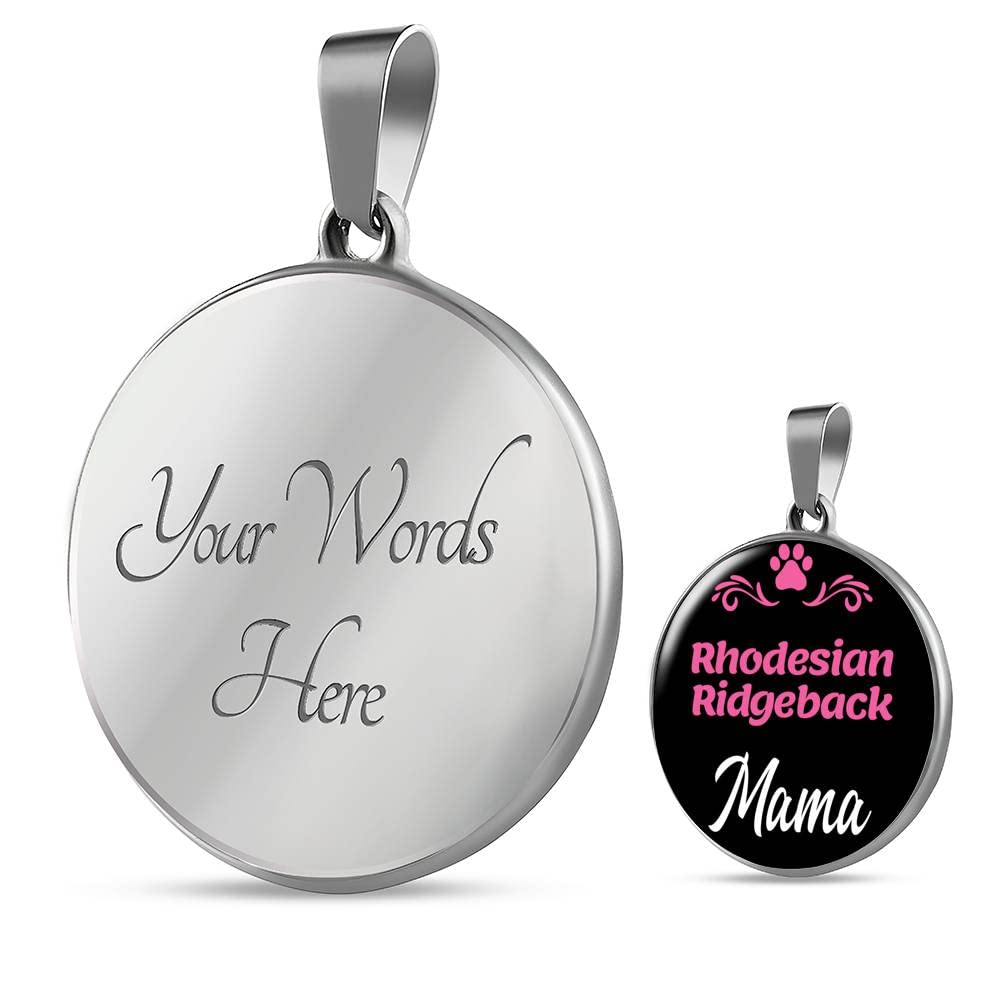 Express Your Love Gifts Rhodesian Ridgeback Mama Necklace Circle Pendant Engravable 18k Gold Plated 18-22" Dog Mom Pendant