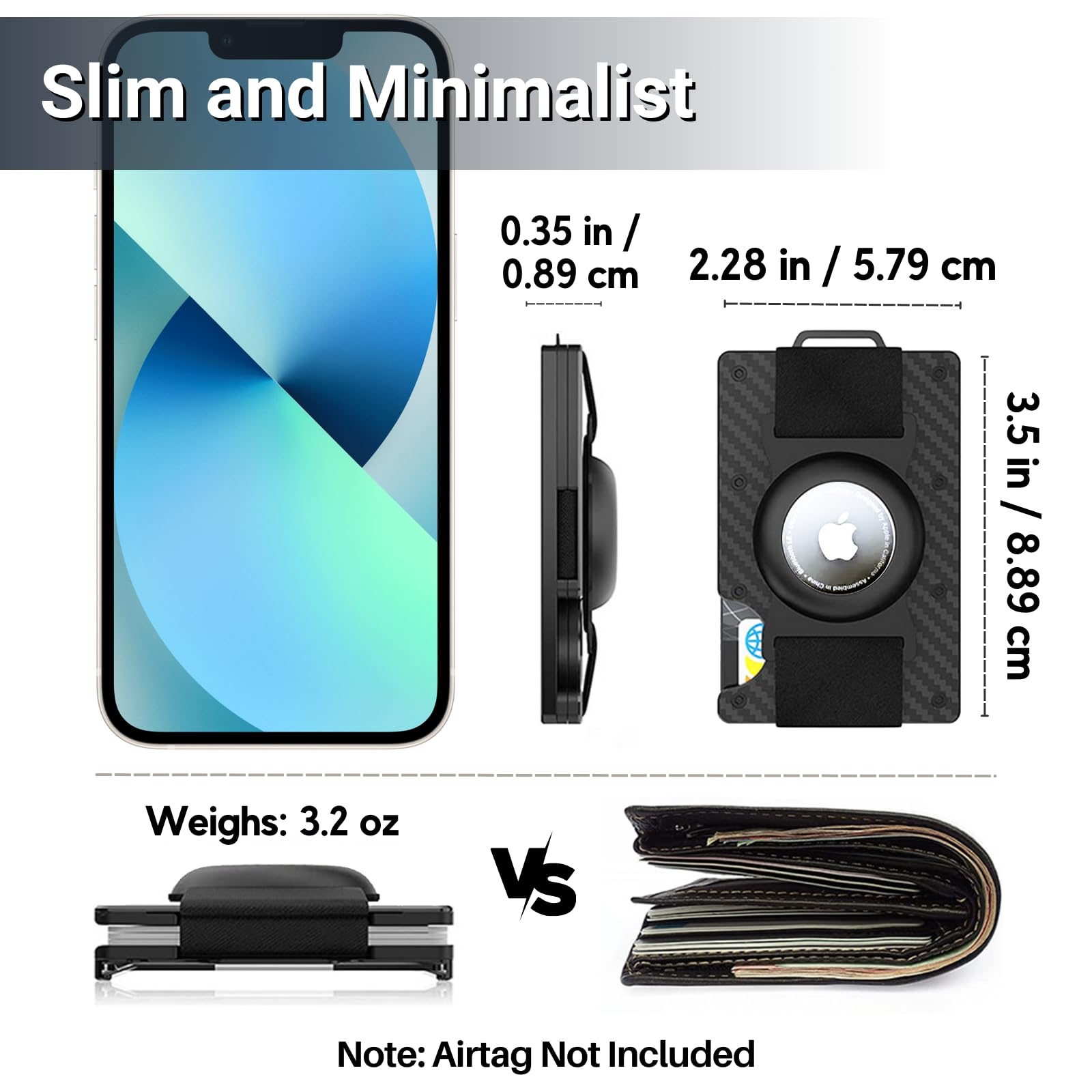 Elzama Airtag Wallet Men with ID Window & Lanyard, Slim Metal Card Case, Aluminum Cardholder with Air Tag Holder, RFID Blocking & Airtags Keychain (Apple Air tags Not Included)