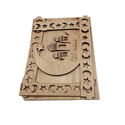 Likense Ramadan Wood Tray, Artistic Eid Mubarak Party Serving Display Decoration, Large Capacity Food Serving Tableware Tray Tabletop Decor for Table, Dessert Tray, Ramadan Serving Plate