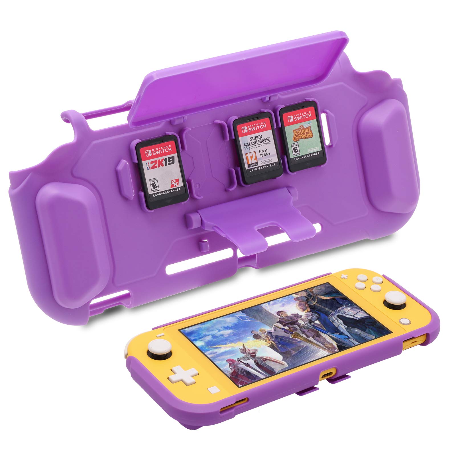 ECHZOVE TPU Case for Nintendo Switch lite, Protective Case for Nintendo Switch lite with Game Card Storage and Kickstand - Gray